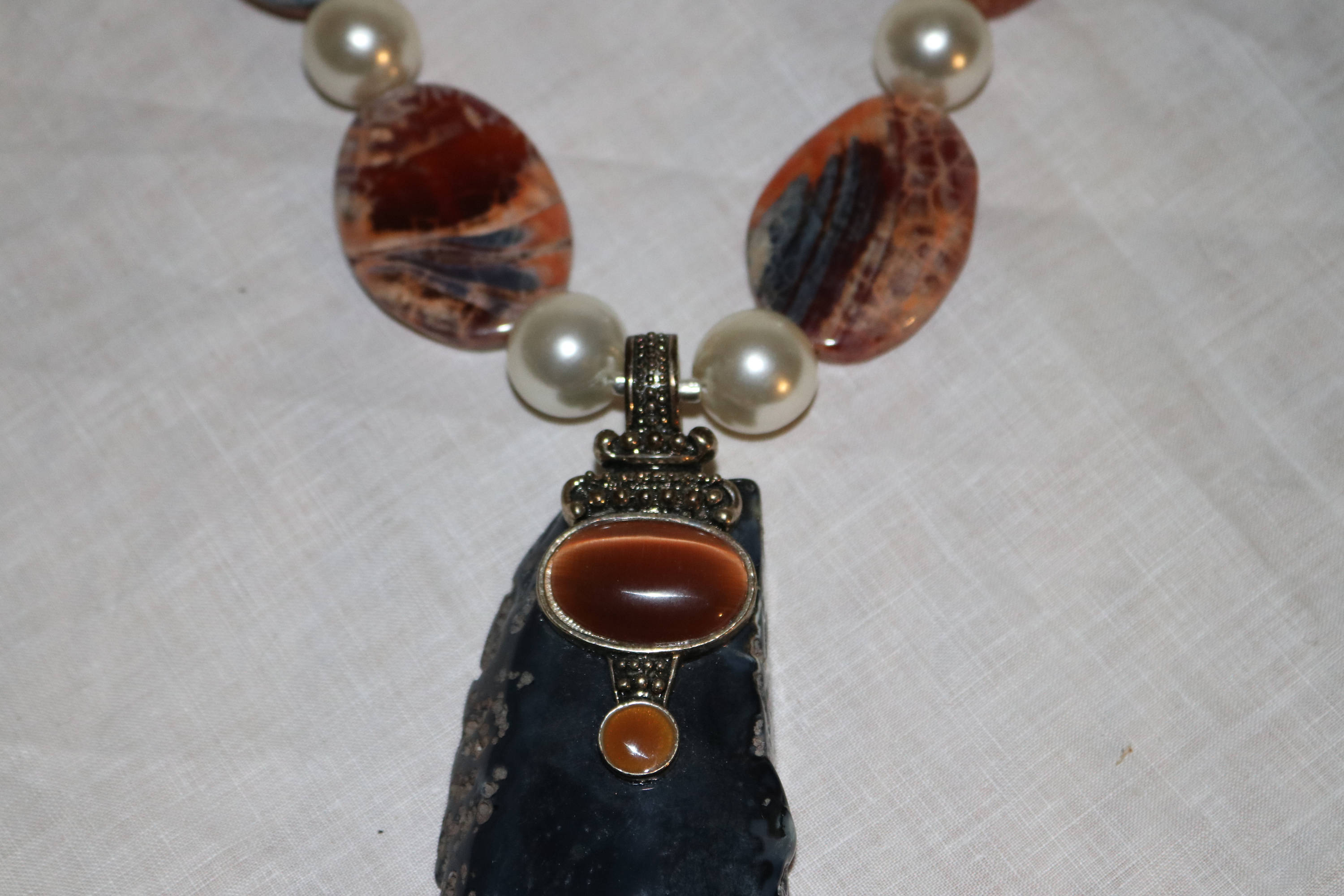 Upcycled Agate Geode Statement Necklace: Freshwater Pearls, Sterling ...