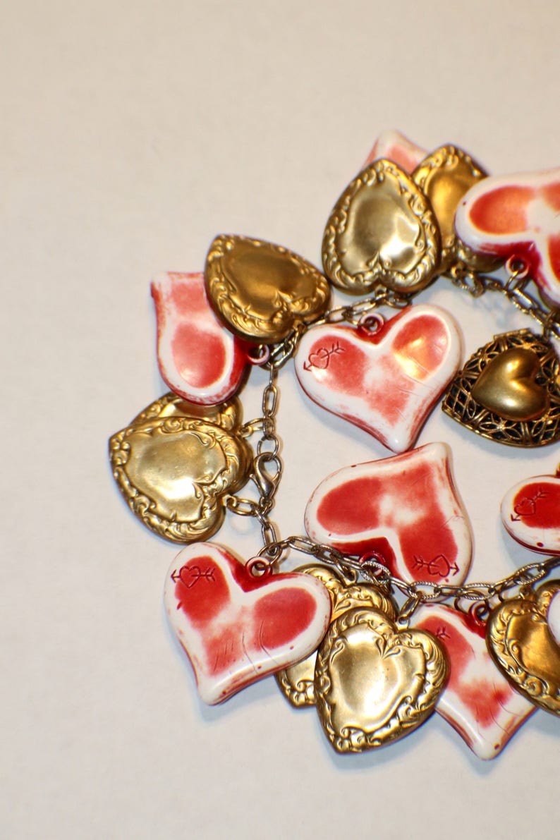 Heart Charm Bracelet Brass Mega Charm Collection Recycled Valentine's ...