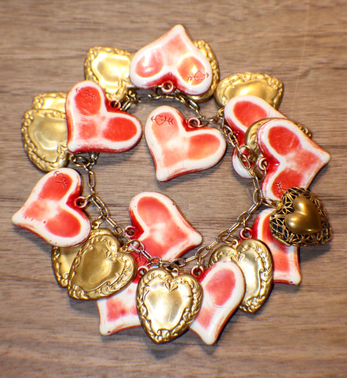 Heart Charm Bracelet Brass Mega Charm Collection Recycled Valentine's ...