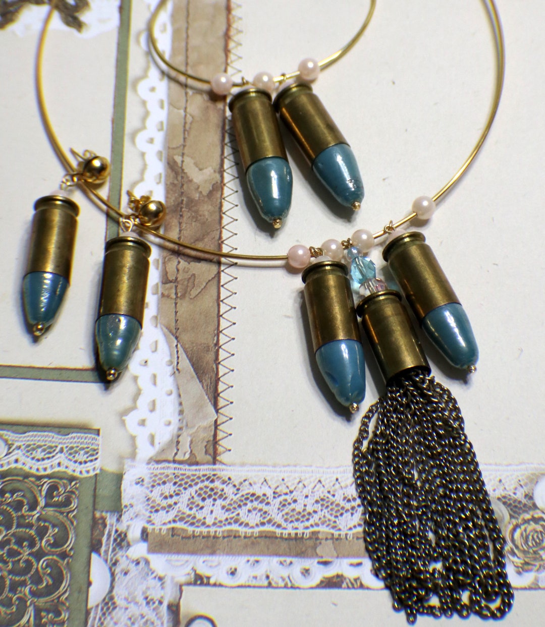 Vintage Bullet Casing Jewelry Set – Recycled Brass Necklace, Bracelet ...