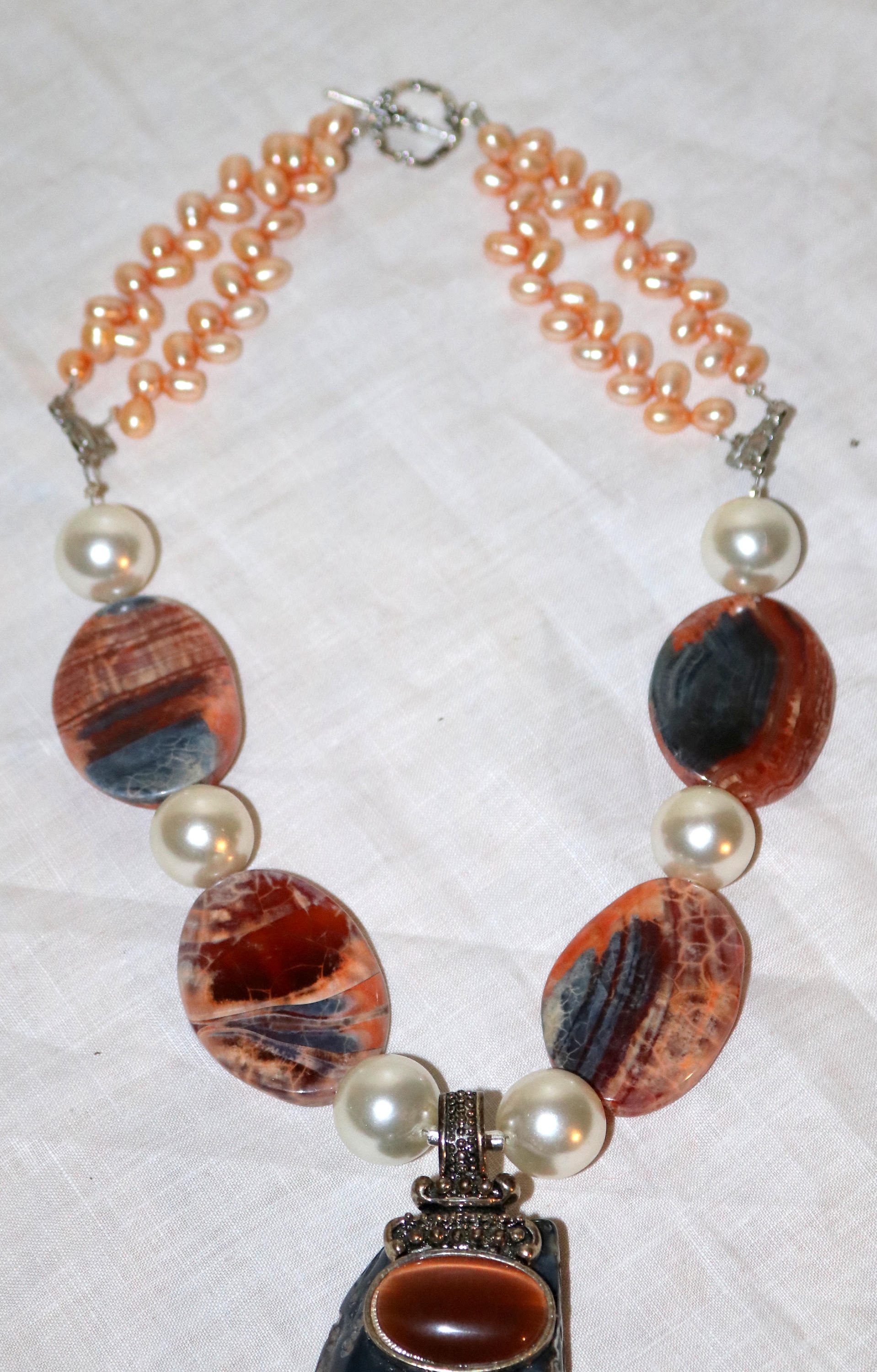 Upcycled Agate Geode Statement Necklace: Freshwater Pearls, Sterling ...