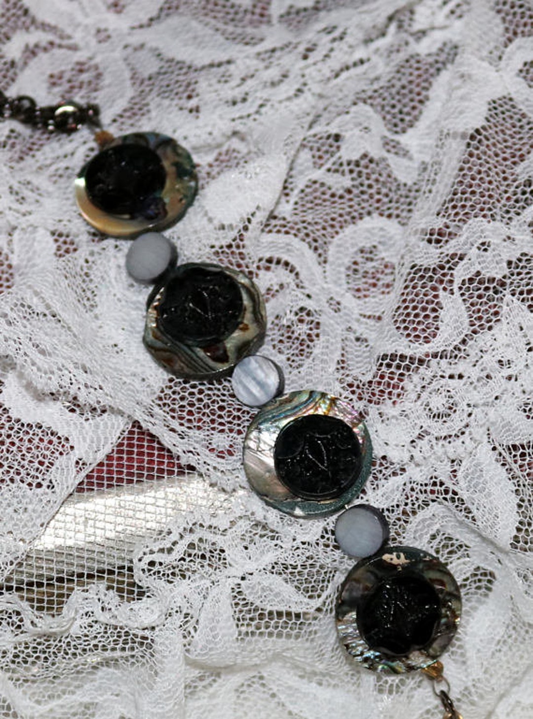 Antique Mourning Button Bracelet Upcycled Black Glass Buttons Abalone ...