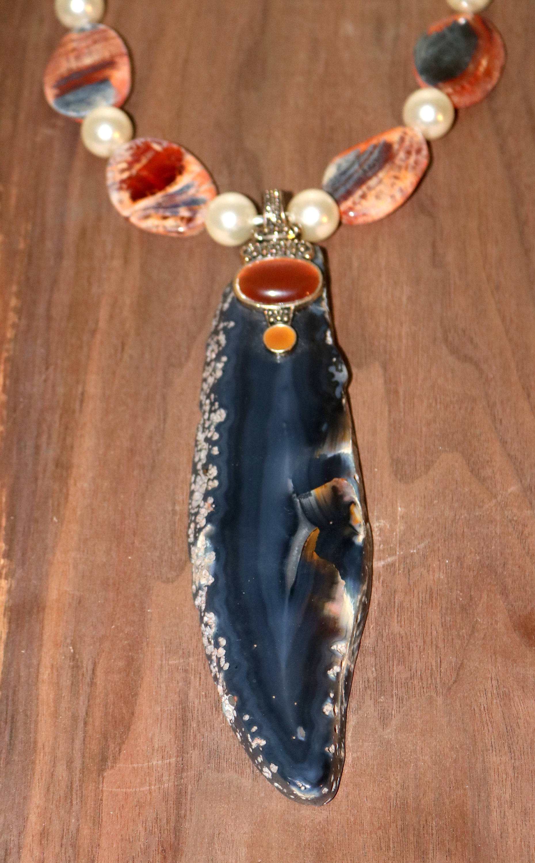 Upcycled Agate Geode Statement Necklace: Freshwater Pearls, Sterling ...