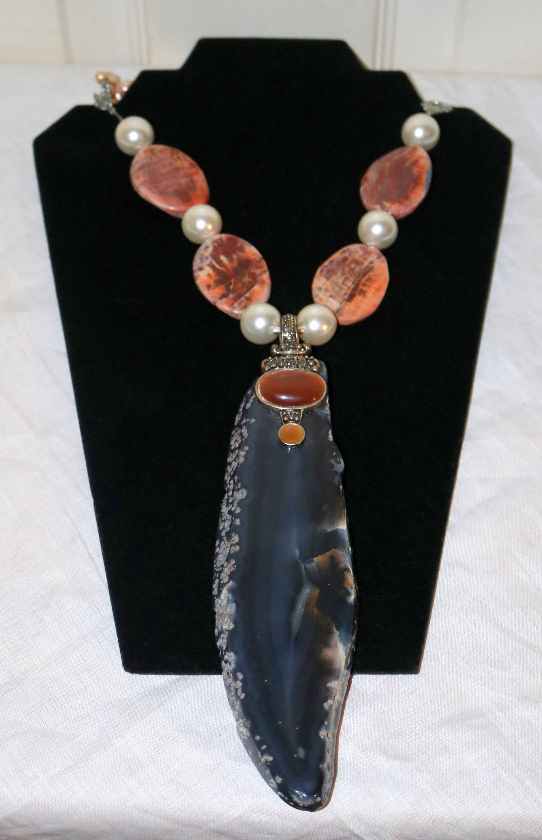 Upcycled Agate Geode Statement Necklace: Freshwater Pearls, Sterling ...