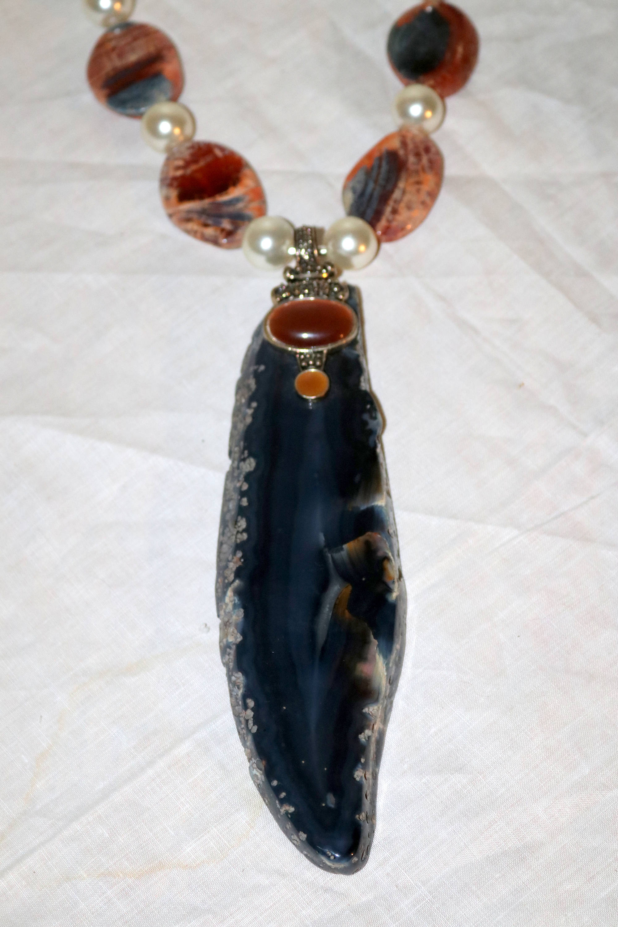 Upcycled Agate Geode Statement Necklace: Freshwater Pearls, Sterling ...