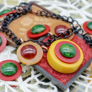 Bakelite Poker Chip Backgammon Necklace Assemblage Fall Autumn Vintage ...