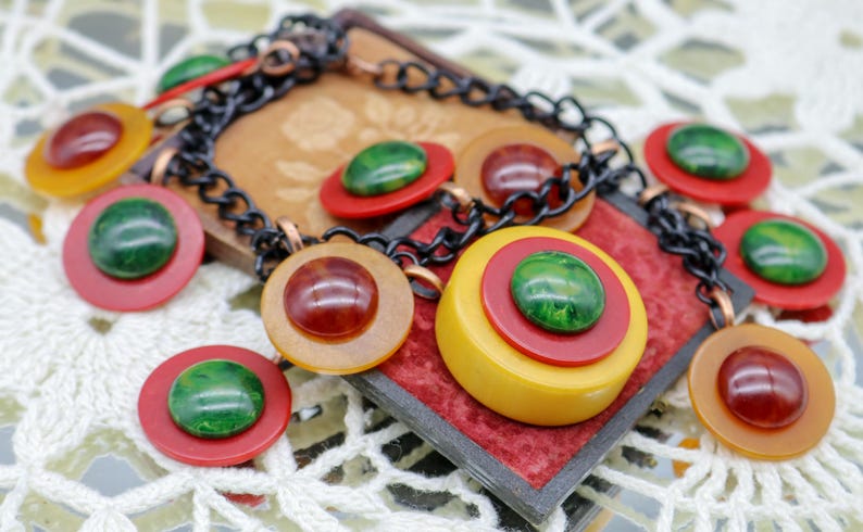 Bakelite Poker Chip Backgammon Necklace Assemblage Fall Autumn Vintage ...