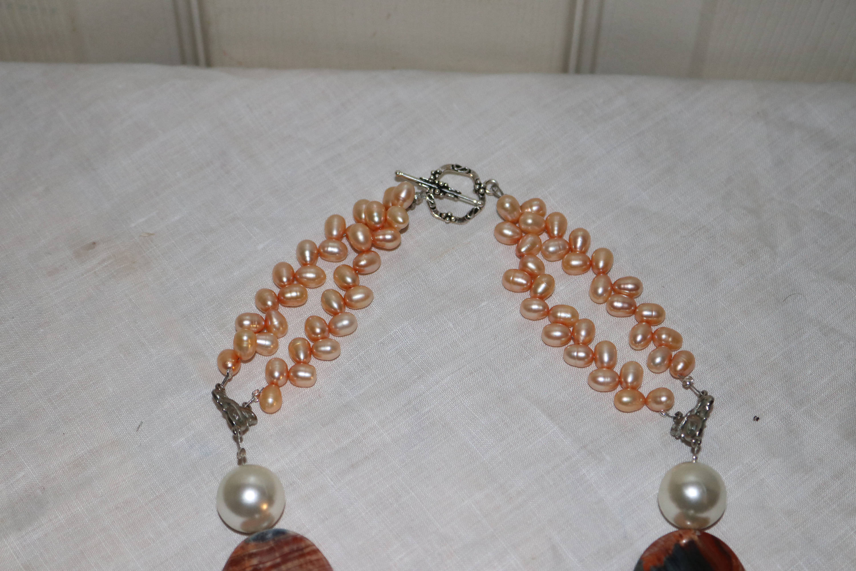 Upcycled Agate Geode Statement Necklace: Freshwater Pearls, Sterling ...