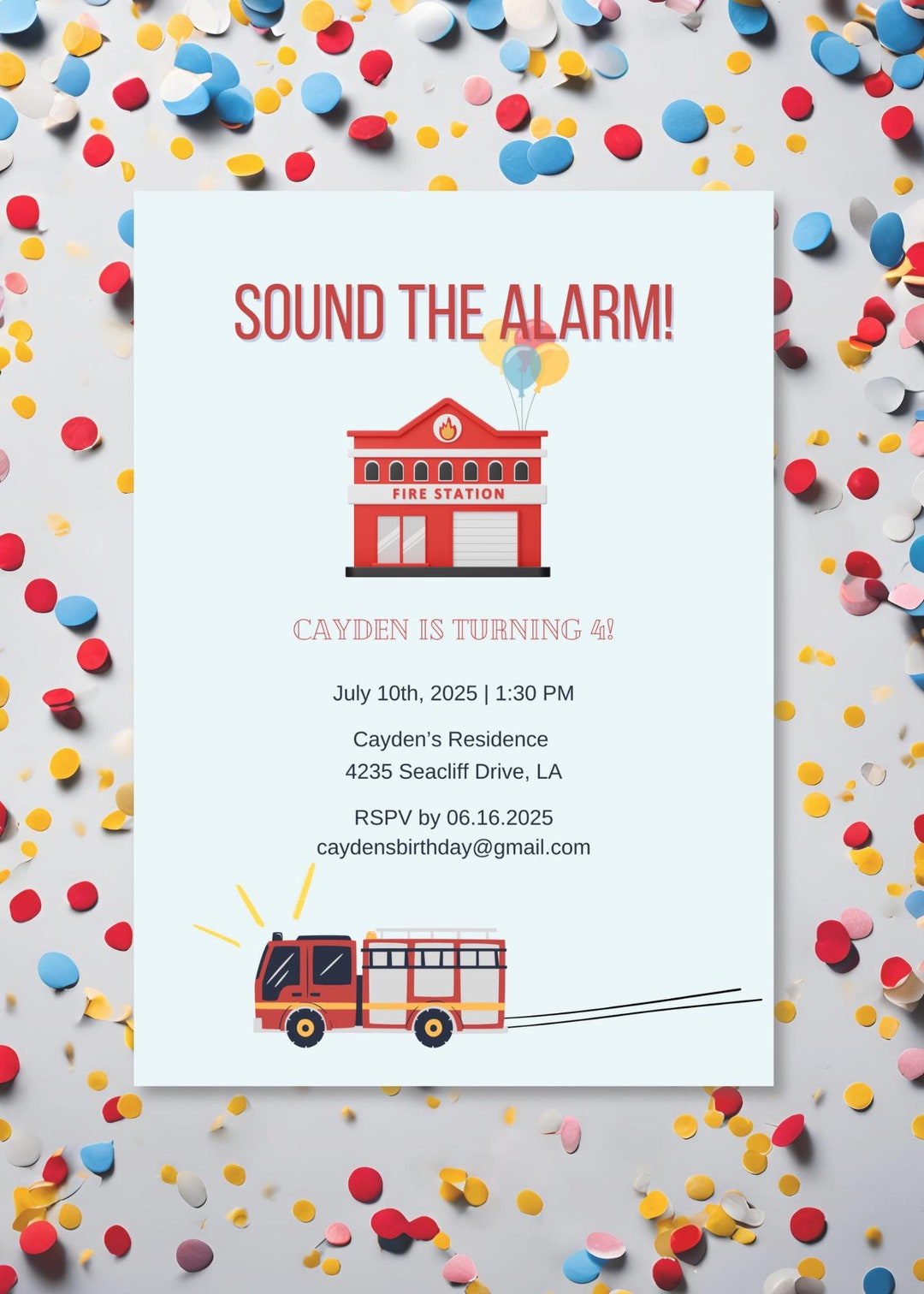 Firetruck Birthday Invitation, Kid's Birthday Invite, Fire Department ...