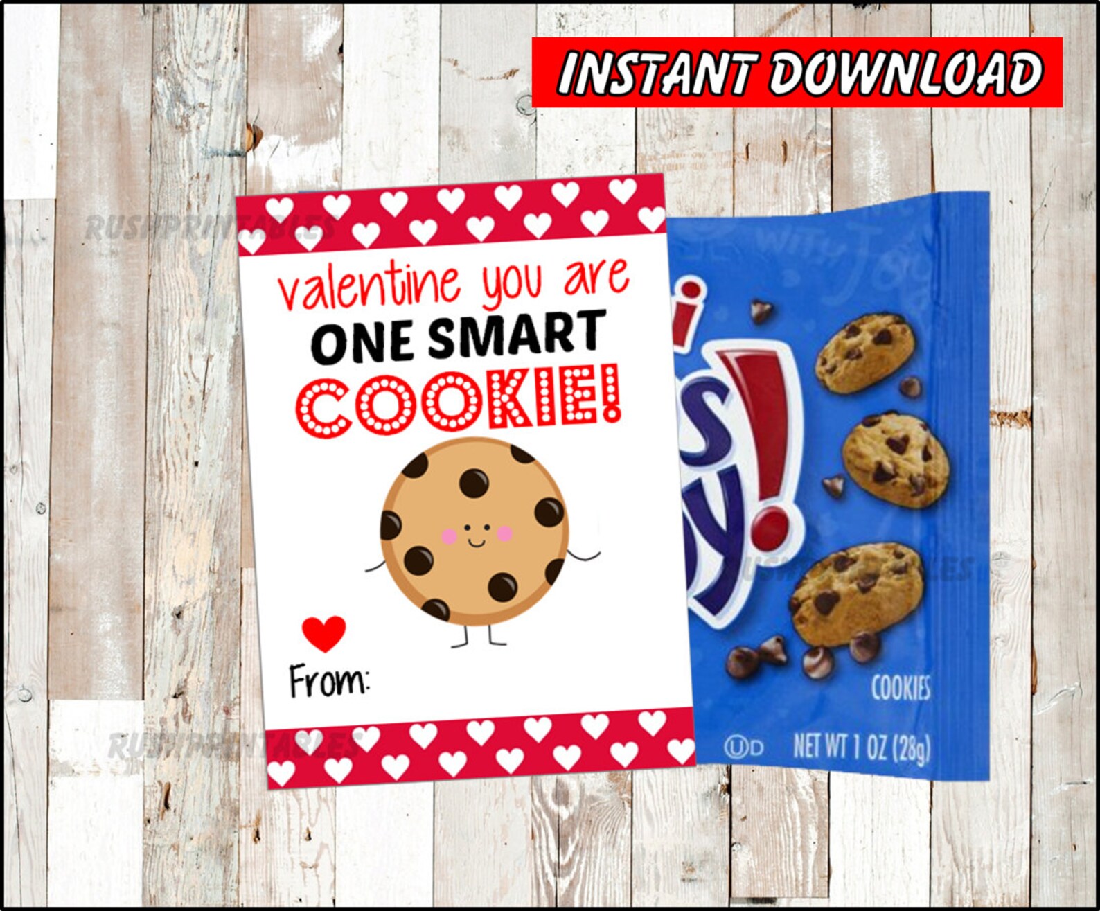 INSTANT DOWNLOAD One Smart Cookie Valentine Cards, Printable Cookies ...