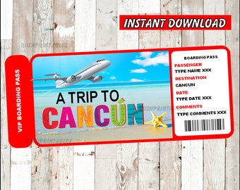Printable Ticket to Cancun Boarding Pass, Customizable Template ...