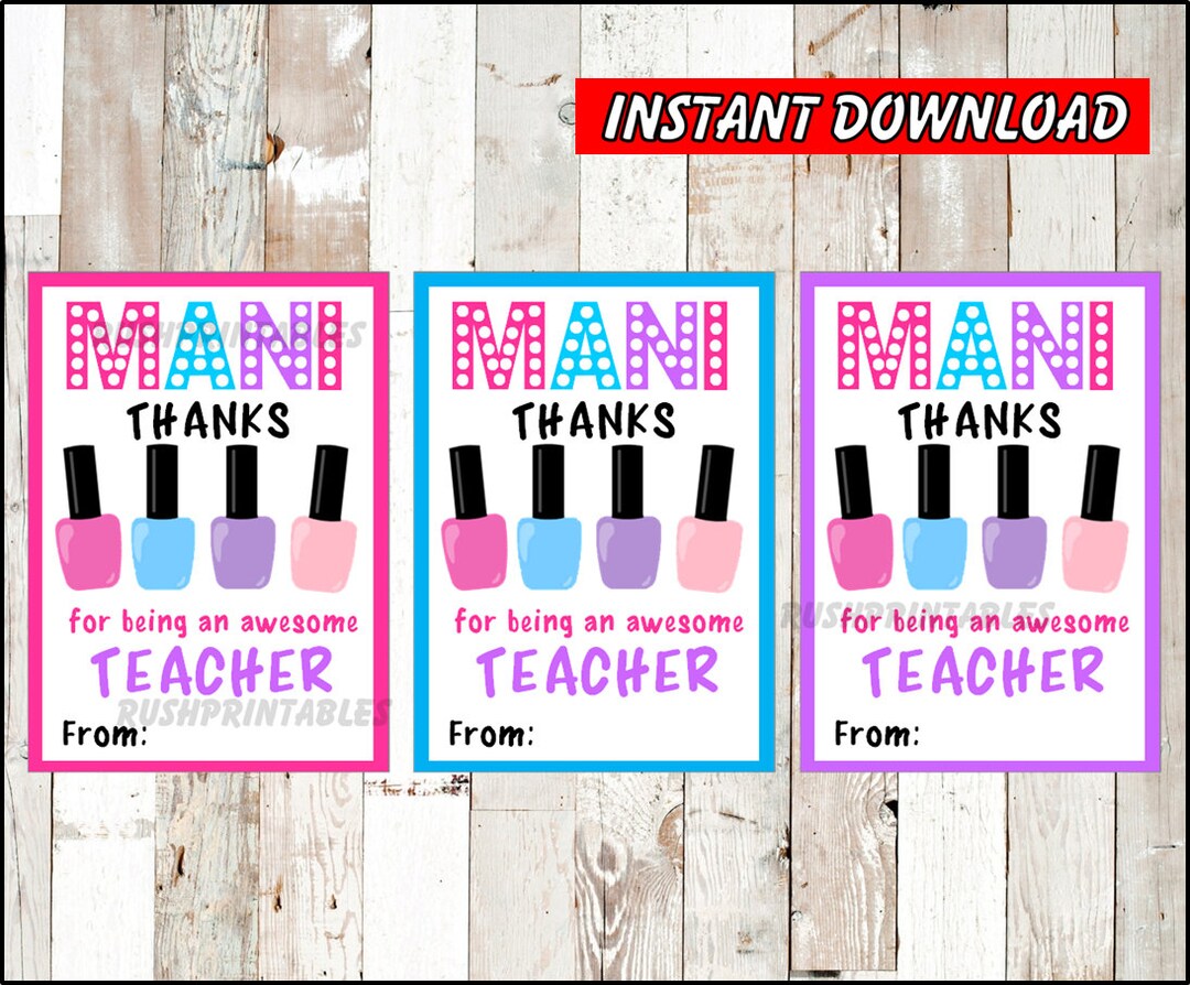 Manicure Gift Tag Mani Thanks for Being an Awesome Teacher - Etsy