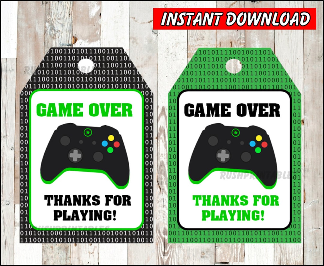 Gamer Thank You Tags Instant Download, Video Game Party Tags, Printable ...