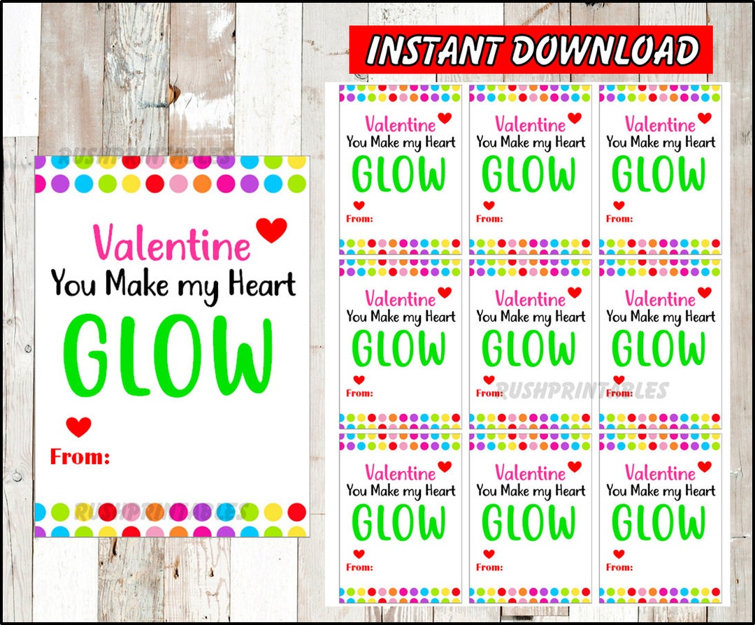INSTANT DOWNLOAD Glow Stick Valentine Cards, Printable You Make My ...