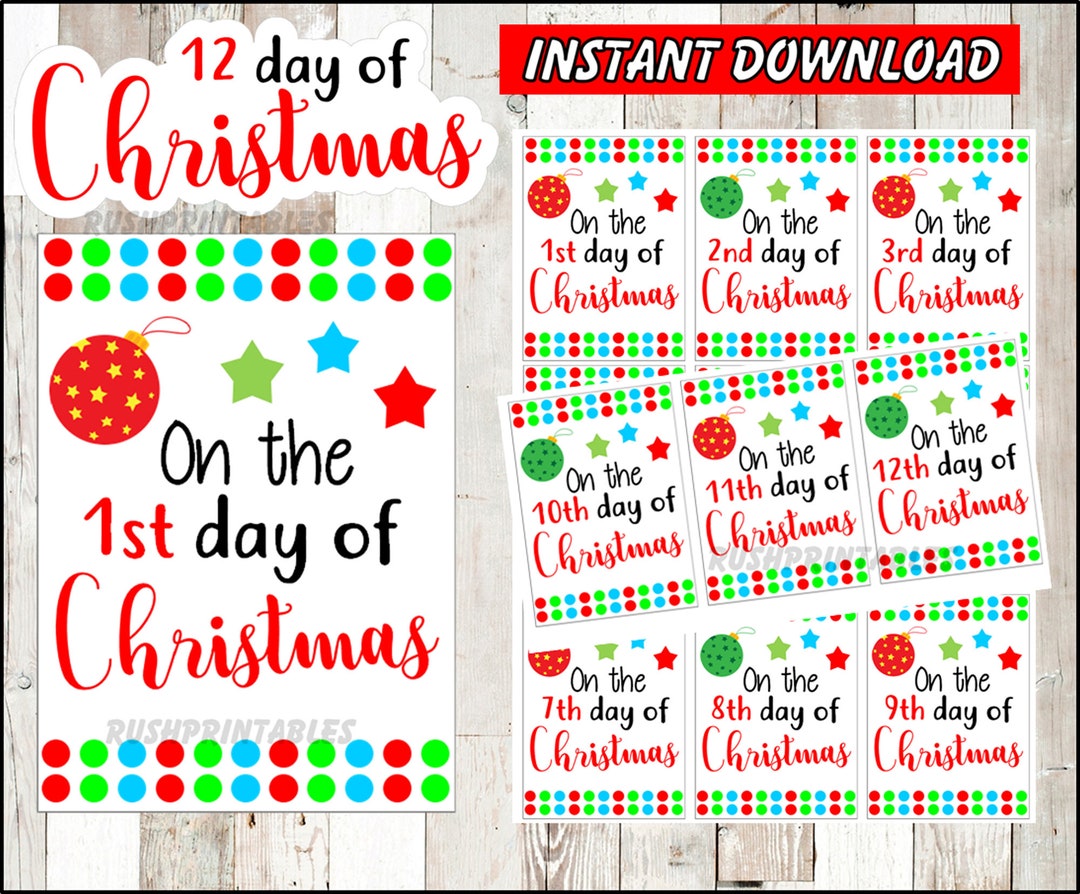 12 Days of Christmas Printable Tags Secret Santa Labels for Teachers ...