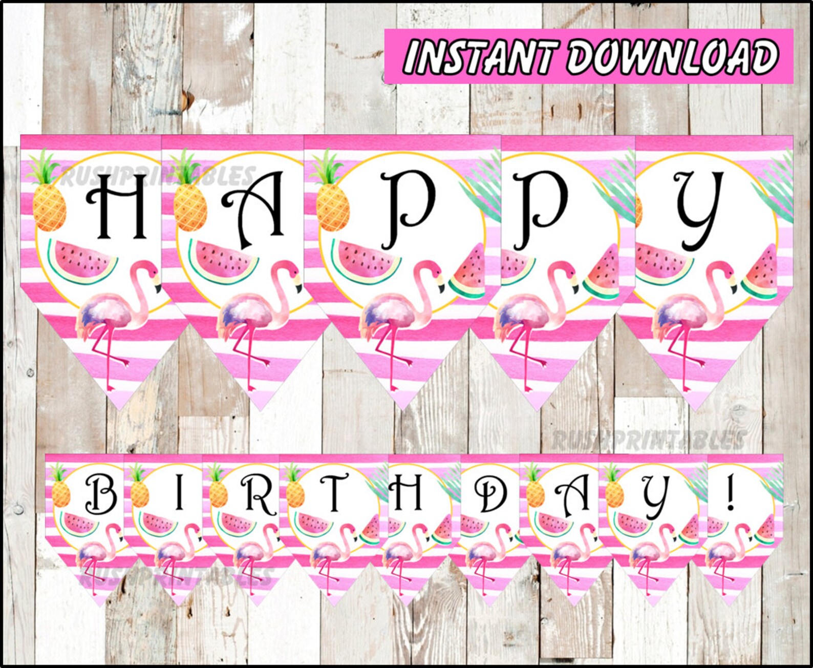 Flamingo Banner Printable Pineapple Triangle Banner Pool - Etsy