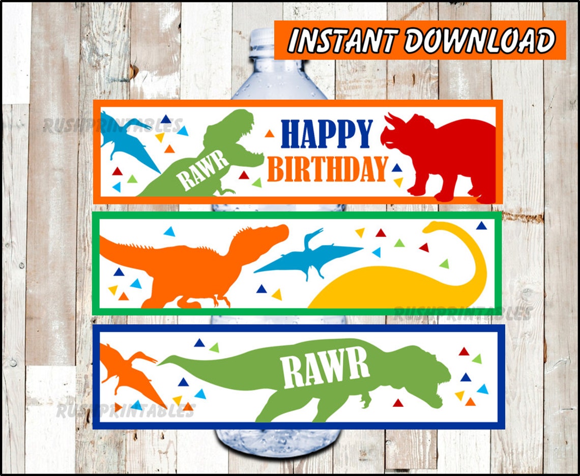 Dinosaur Bottle Labels, Printable T-rex Water Bottle Labels, Dinosaur ...