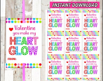 You Make My Heart Glow Neon Valentine for Glow Stick Party Favor Tag ...