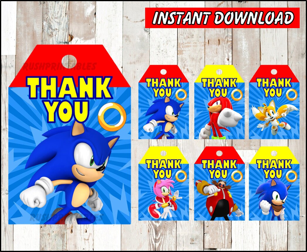 Sonic Thank you Tags instant download Sonic party Tags | Etsy