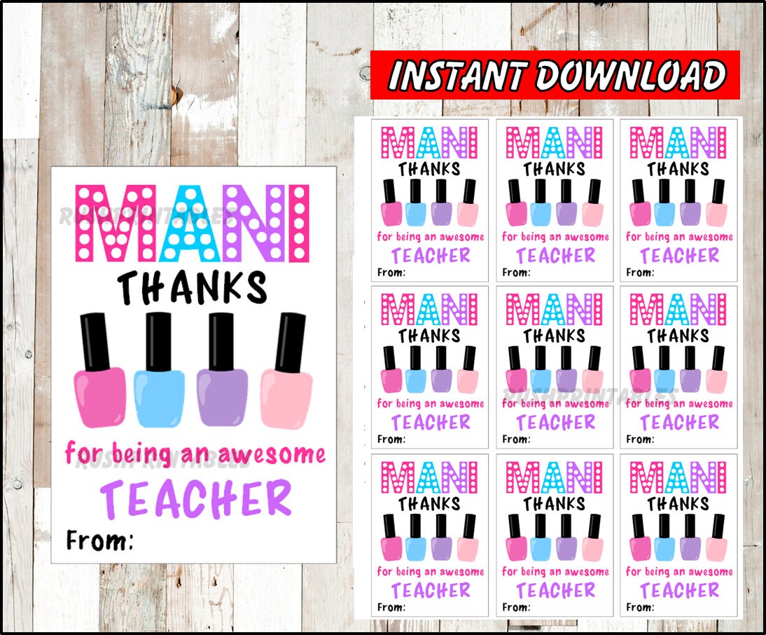 Manicure Gift Tag Mani Thanks For Being An Awesome Teacher | Etsy