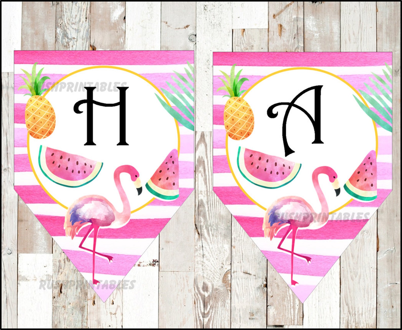 Flamingo Banner Printable Pineapple Triangle Banner Pool - Etsy