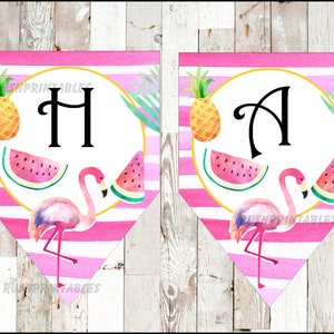 Flamingo Banner, Printable Pineapple Triangle Banner, Pool Party Party ...