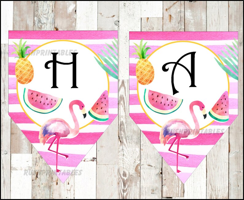 Flamingo Banner, Printable Pineapple Triangle Banner, Pool Party Party ...
