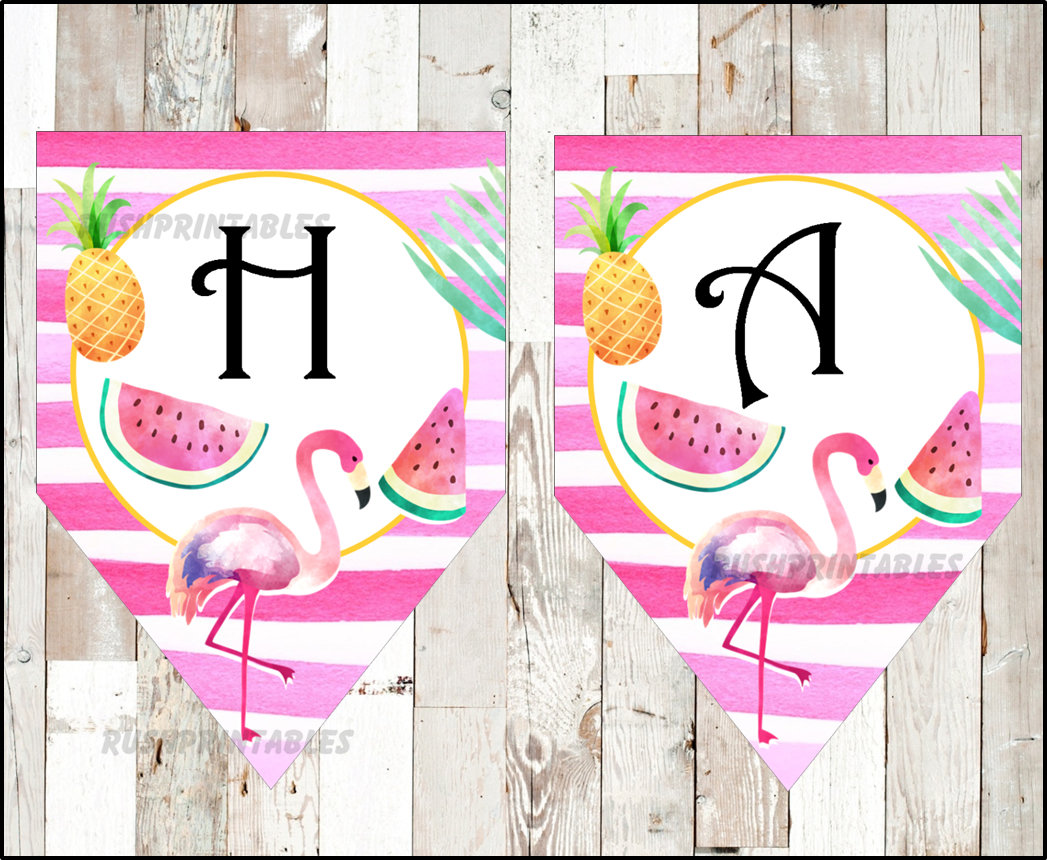 Flamingo Banner, Printable Pineapple Triangle Banner, Pool Party Party ...