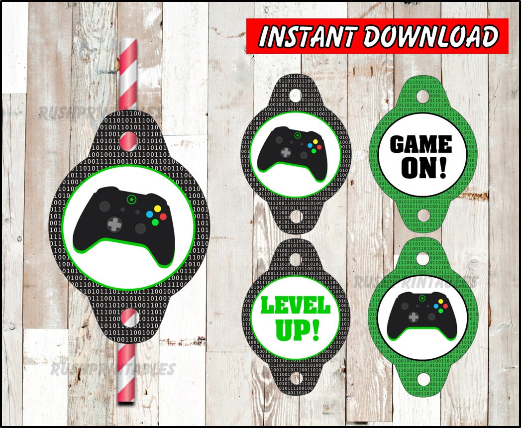 Gamer Straw Tags Instant Download, Video Game Party Straw Tags ...
