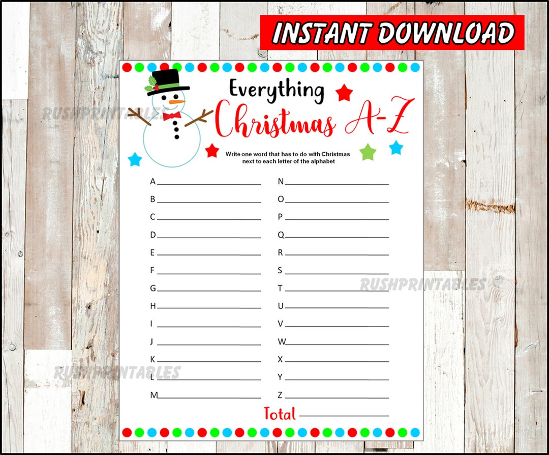 INSTANT DOWNLOAD Christmas A-Z, Printable Christmas Game, Christmas ...