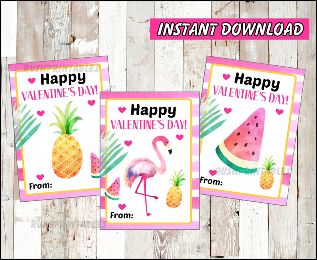 Flamingo Valentine's Day Cards Instant Download, Printable Pineapple ...