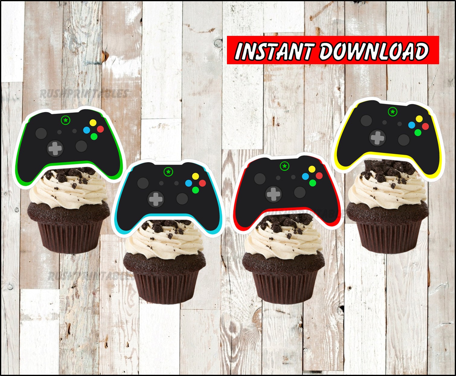 Gamer Cupcakes Toppers Instant Download, Video Game Party Toppers ...