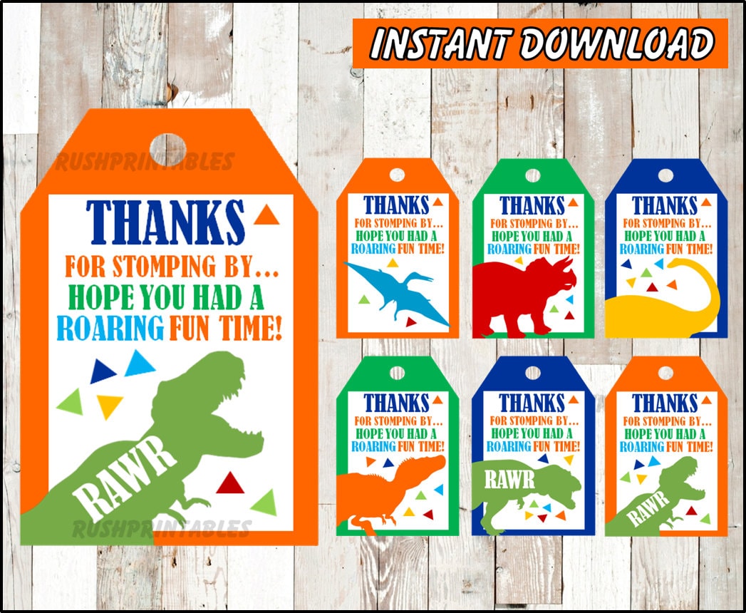 Dinosaur tags printable T-rex Thank you Tags Dinosaur party | Etsy