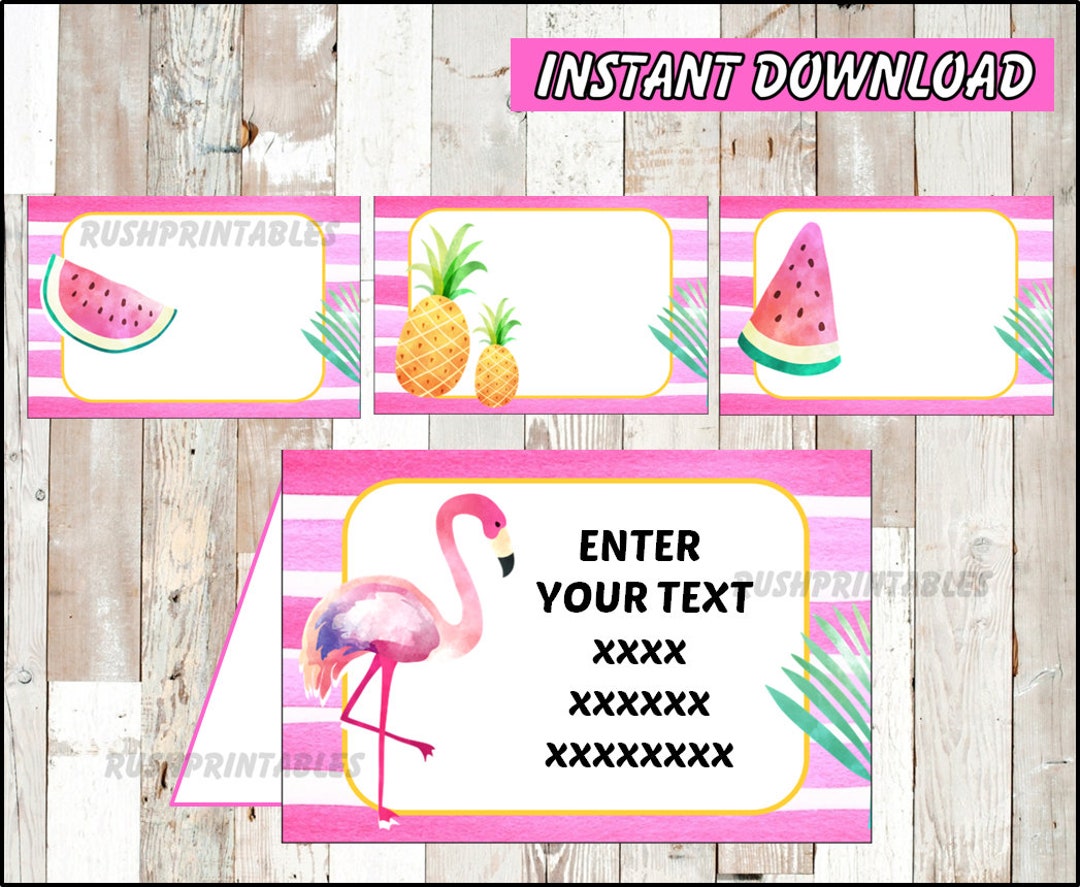 Flamingo Food Labels Instant Download, Pineapple Party Food Tent Cards ...