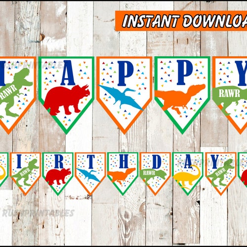 Dinosaur Banner Instant Download T-rex Triangle Banner - Etsy