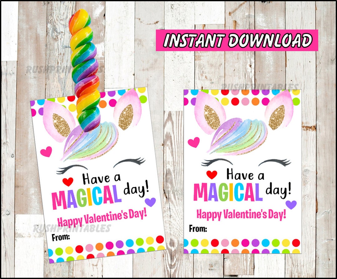 INSTANT DOWNLOAD Unicorn Horn Valentine Cards, Printable Twisty Rainbow ...