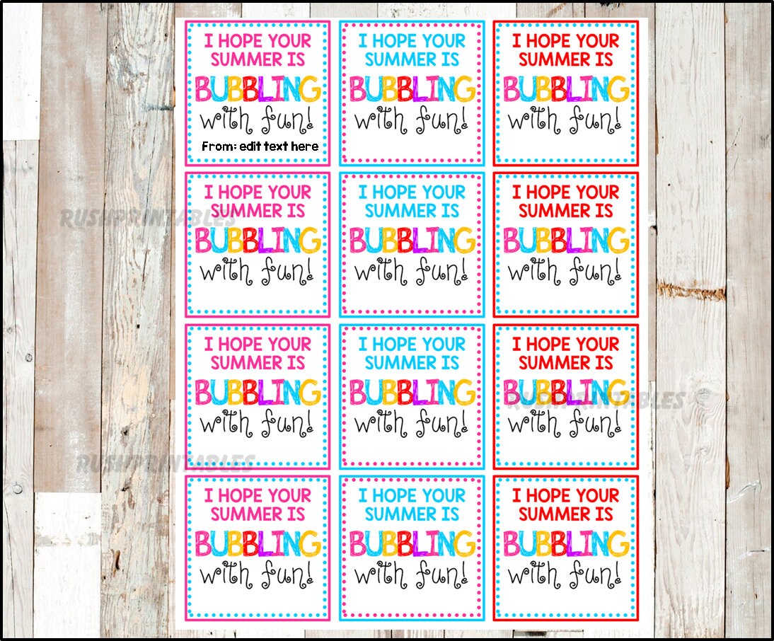 Summer Break, End of School Year Classmate Gift Tags, INSTANT DOWNLOAD ...