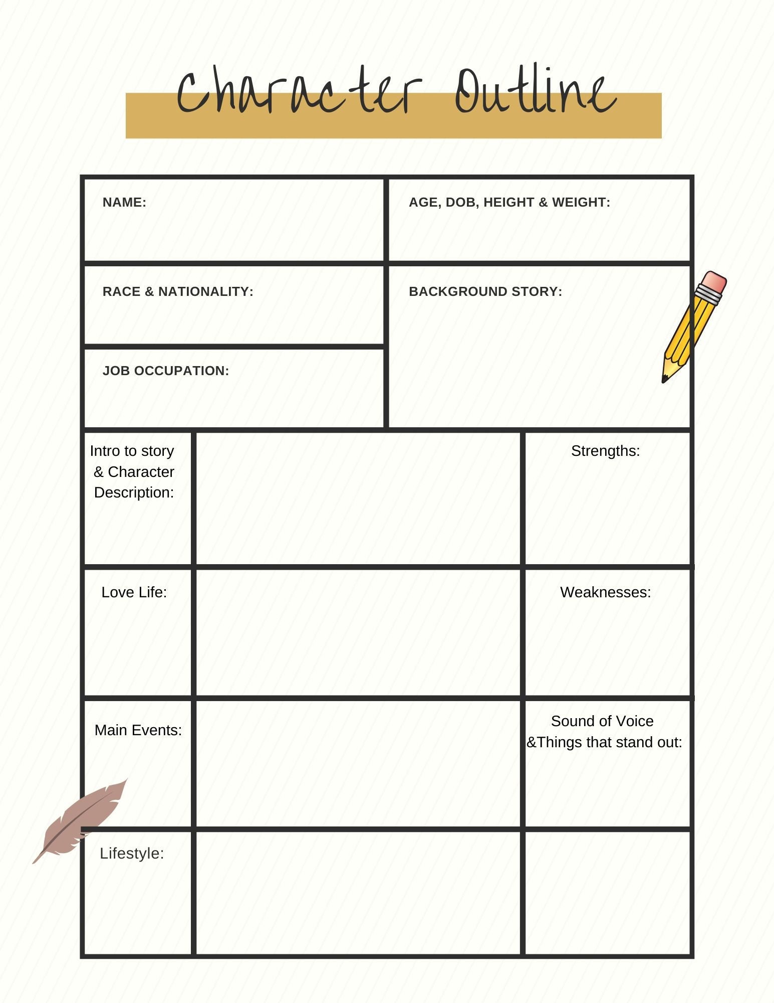 Story Character Outline | Etsy