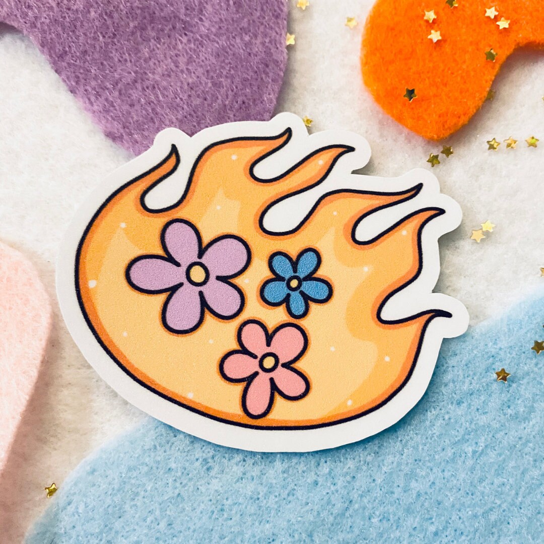 Flower Flame Vinyl Sticker | Floral Decal | Waterproof - Etsy