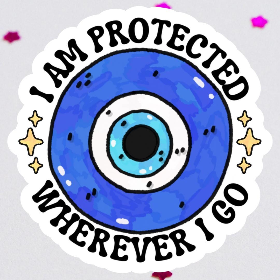 Evil Eye I Am Protected Wherever I Go Sticker | Weather Proof Decal - Etsy