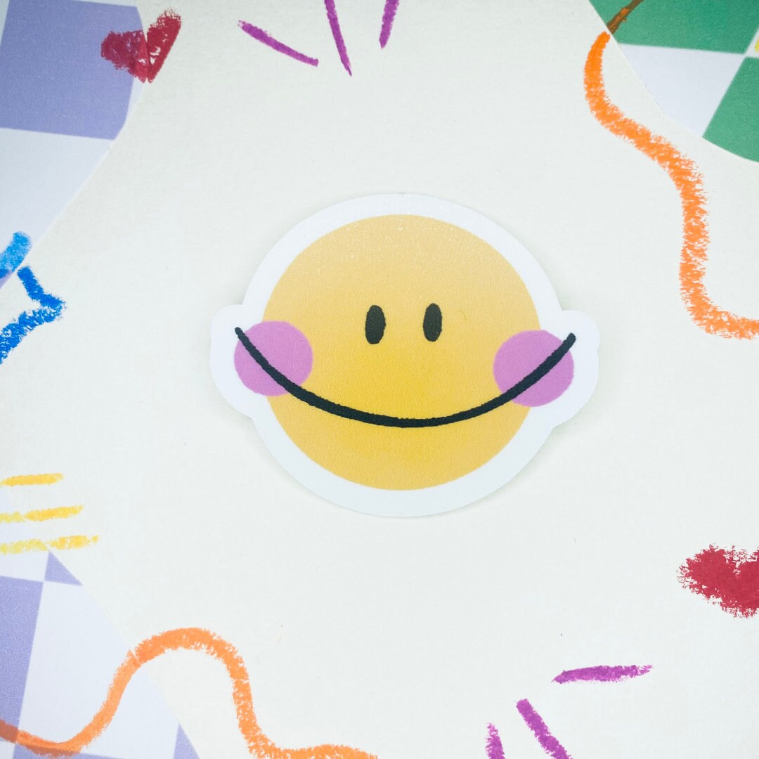 Blushy Smiley Face Vinyl Sticker | Cute Decal | Waterproof - Etsy