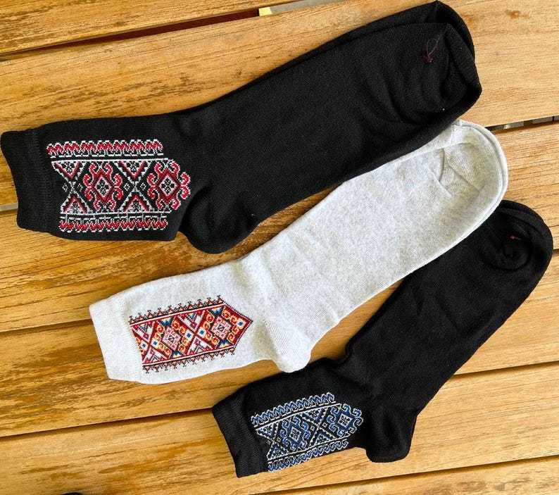 Black Gift Socks for Men, Organic Cotton Socks, Red Carpathian Folk ...
