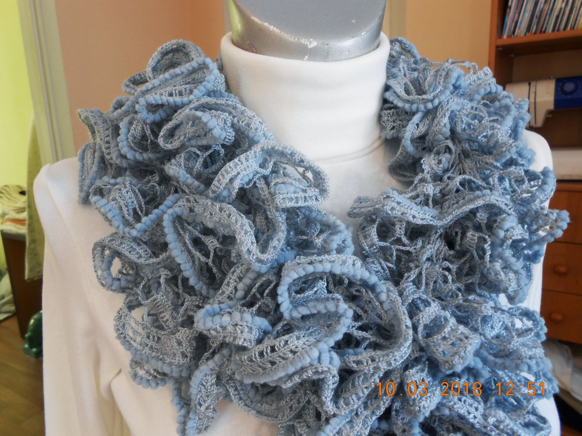 Gray Ruffle Shawl for Women Knitted Layered Scarf for Lady | Etsy