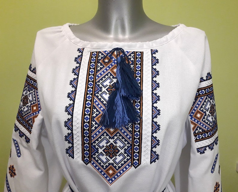 Ukrainian Embroidered Blouse for Women Slavic Blue & Olive - Etsy