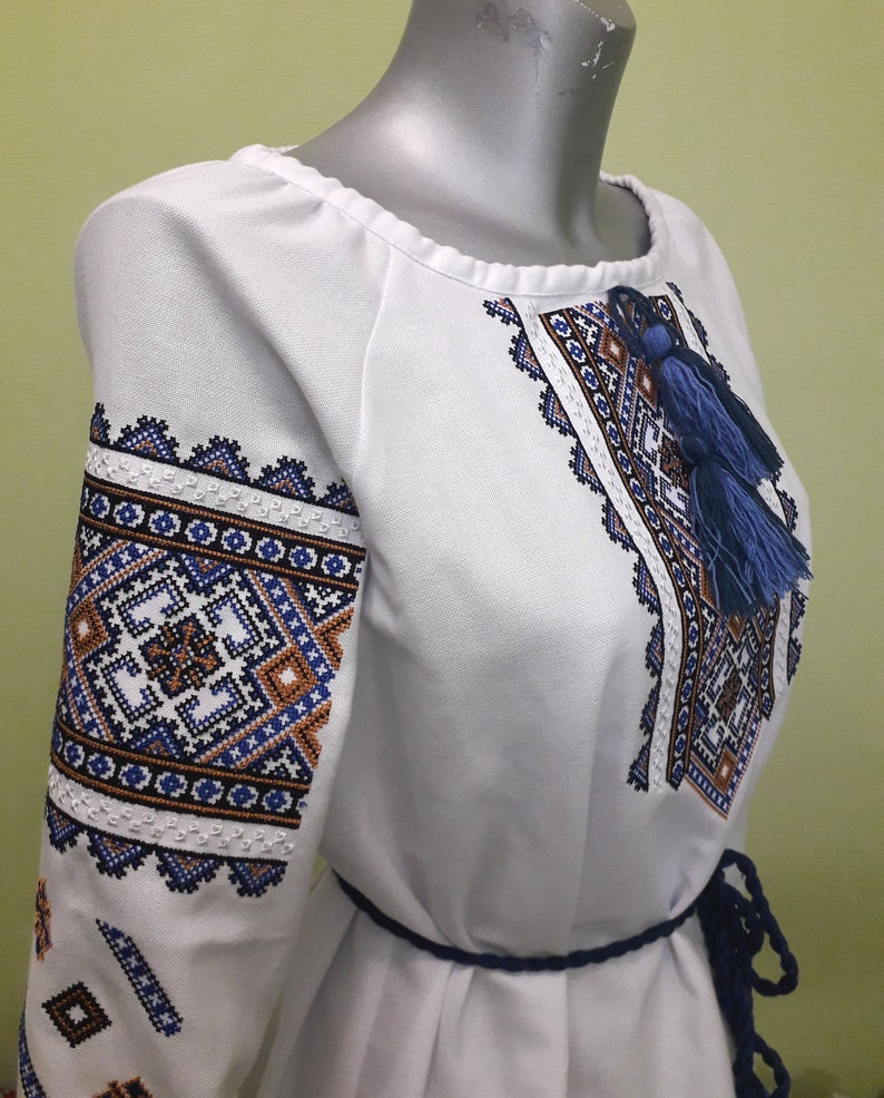 Ukrainian Embroidered Blouse for Women Slavic Blue & Olive - Etsy