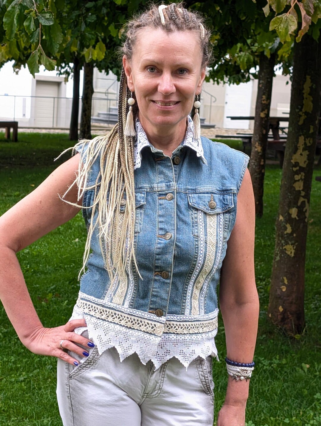 NEW! Upcycled Denim Boho Vest With Vintage Lace - Etsy