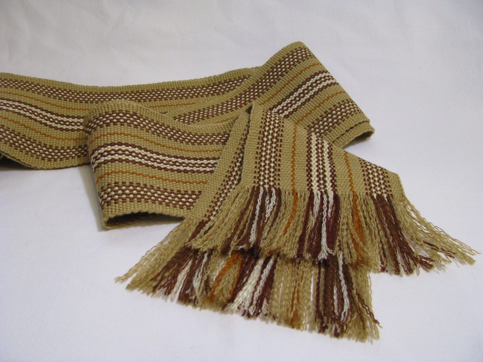 Extra Wide Cossack Woven Sash Belt 4", Beige and Brown Ukrainian Hand ...