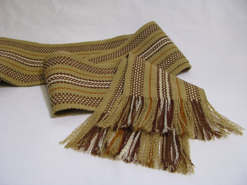Extra Wide Cossack Woven Sash Belt 4", Beige and Brown Ukrainian Hand ...