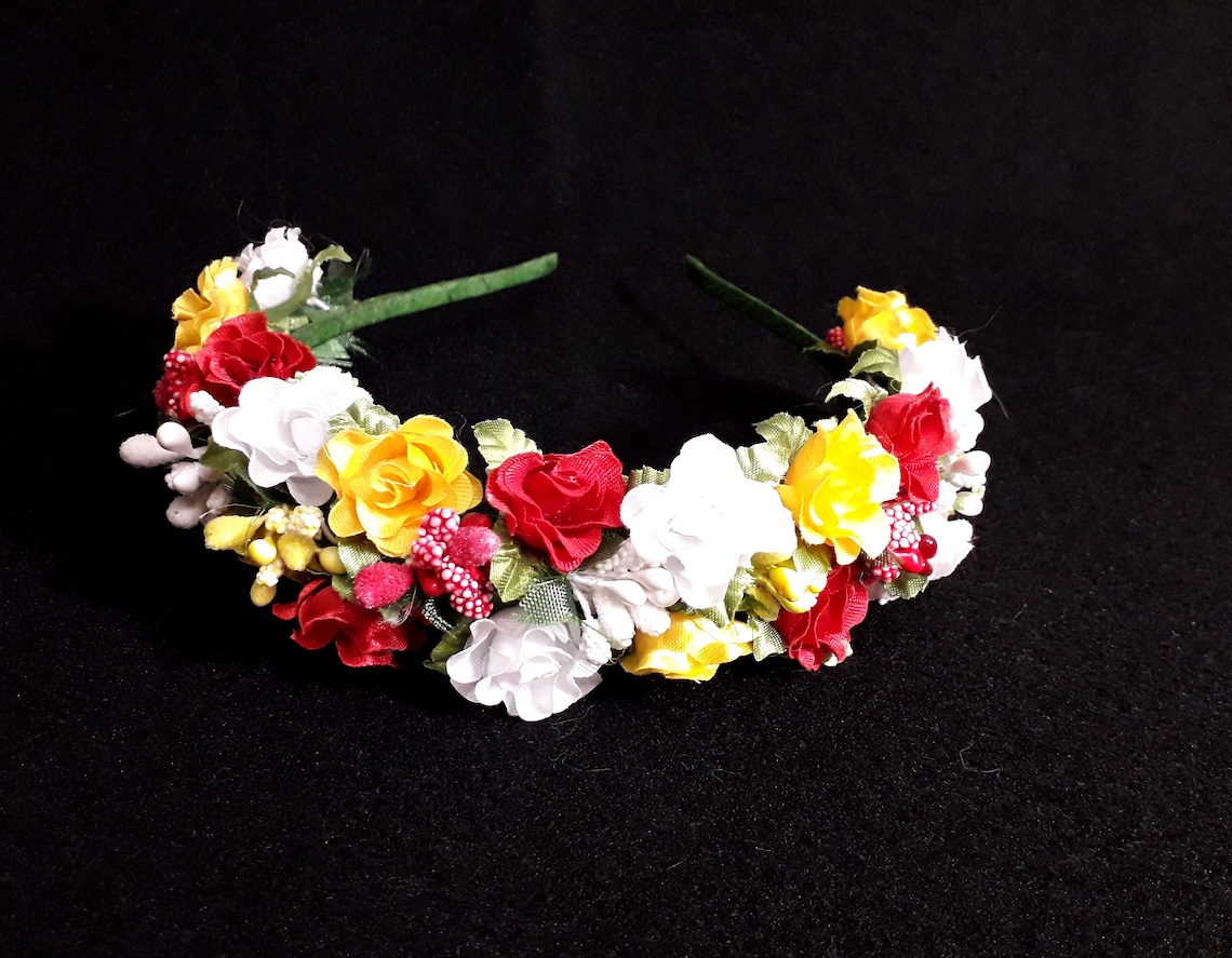 Ukrainian floral head crown Flower headband for girl Red | Etsy