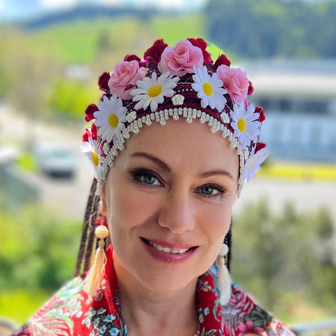 Ukrainian Floral Head Crown Dark Red Ethnic Headband for Women With ...